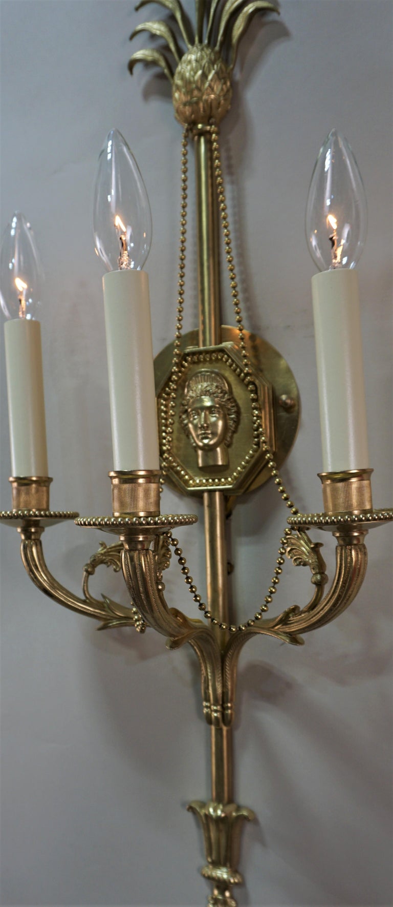 Pair of Classical Design Bronze Wall Sconces For Sale at 1stDibs