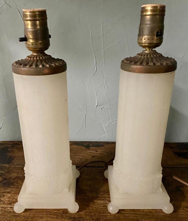 Pair of Classical White "Alabaster" Like Moonstone Lamps For Sale at ...