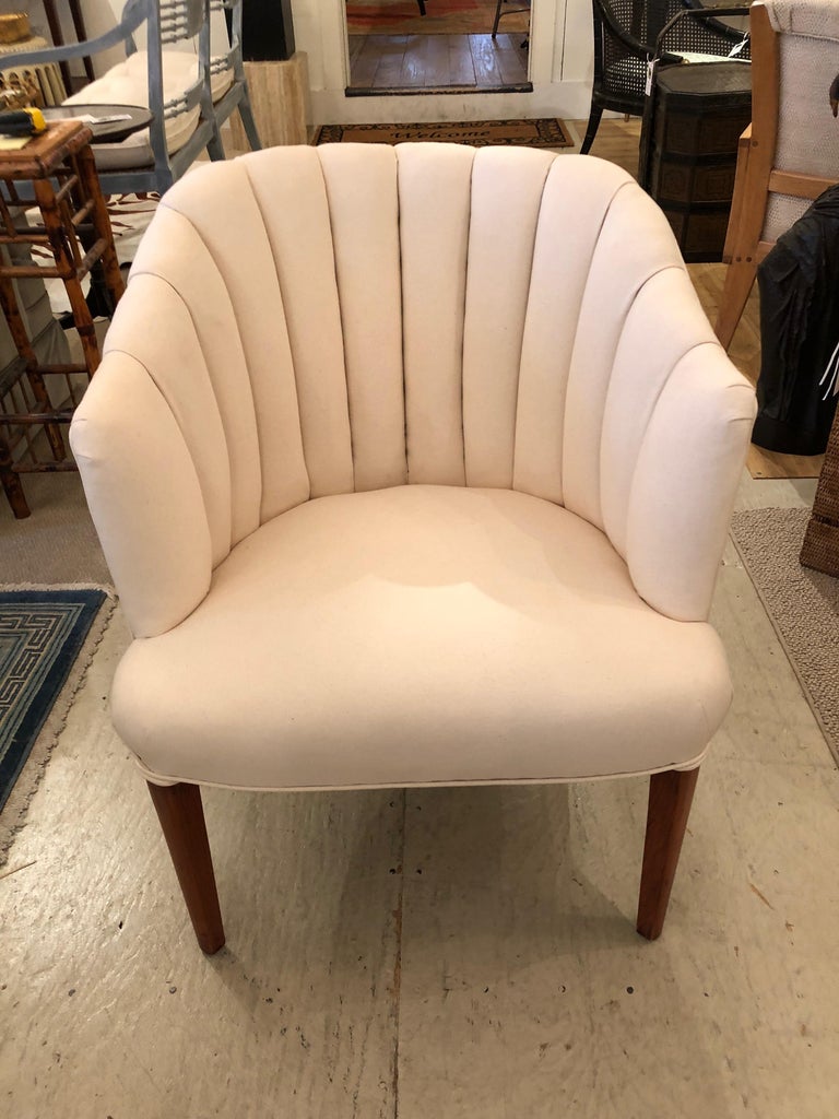 Pair of Classy Newly Upholstered Channel Back Club Chairs For Sale at ...