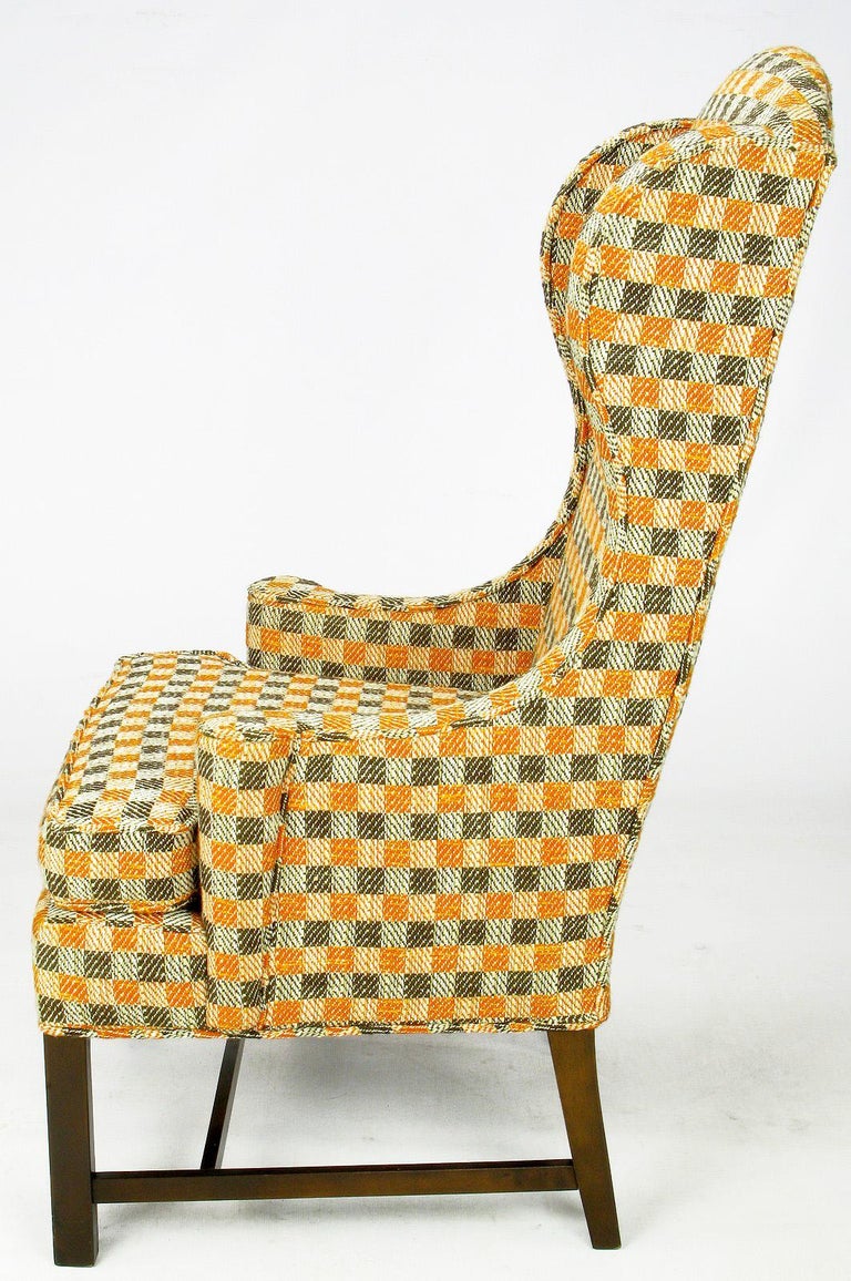 Pair of Clean Lined Autumn Plaid Wool Upholstered Wing Chairs with ...
