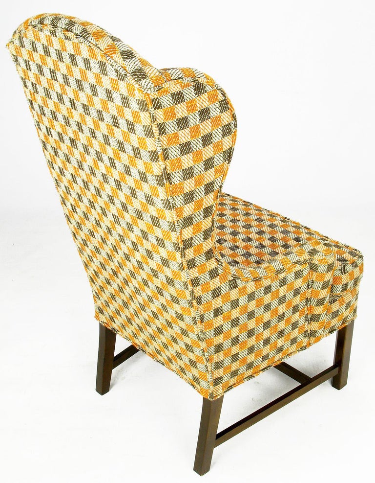 Pair of Clean Lined Autumn Plaid Wool Upholstered Wing Chairs with ...
