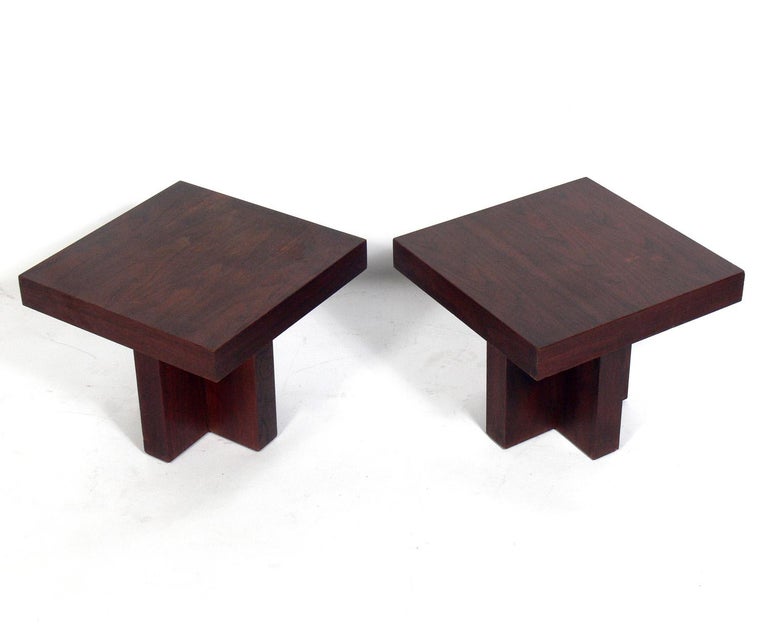 Pair of Clean Lined Walnut End Tables in the style of Milo Baughman at ...