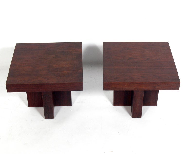 Pair of Clean Lined Walnut End Tables in the style of Milo Baughman at ...