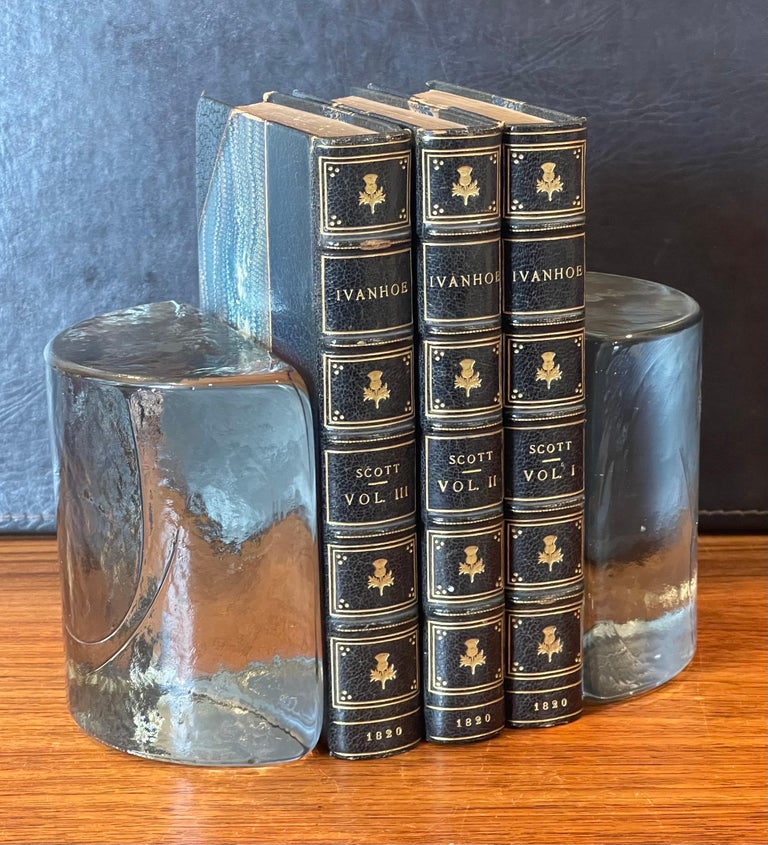 Pair of Clear Glass Half Moon Glass Bookends by Wayne Husted for Blenko ...
