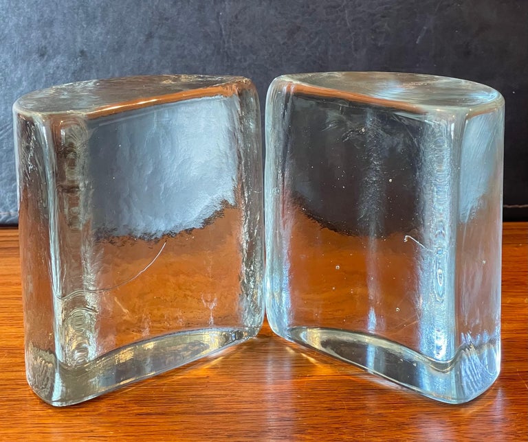 Pair of Clear Glass Half Moon Glass Bookends by Wayne Husted for Blenko ...