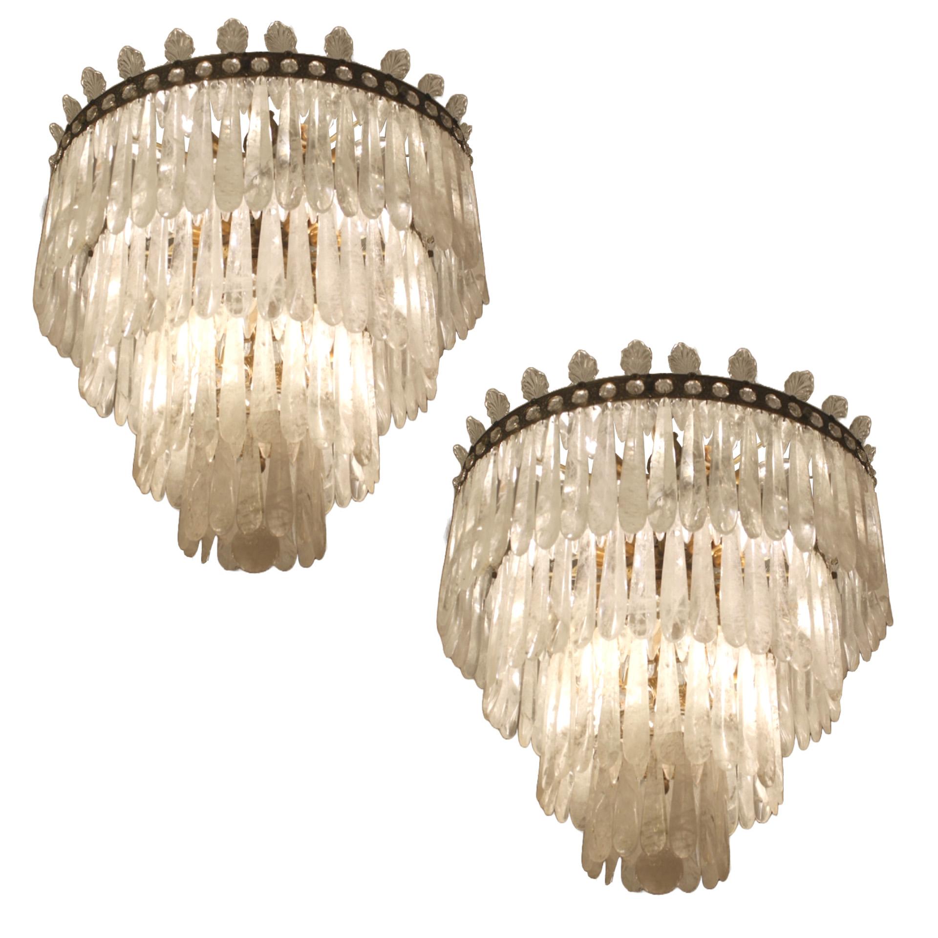 Uniqe exceptional pair of rock crystal chandeliers For Sale at 1stDibs