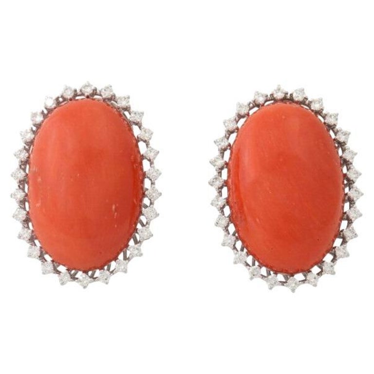 Pair of Clip Earrings with Coral For Sale at 1stDibs