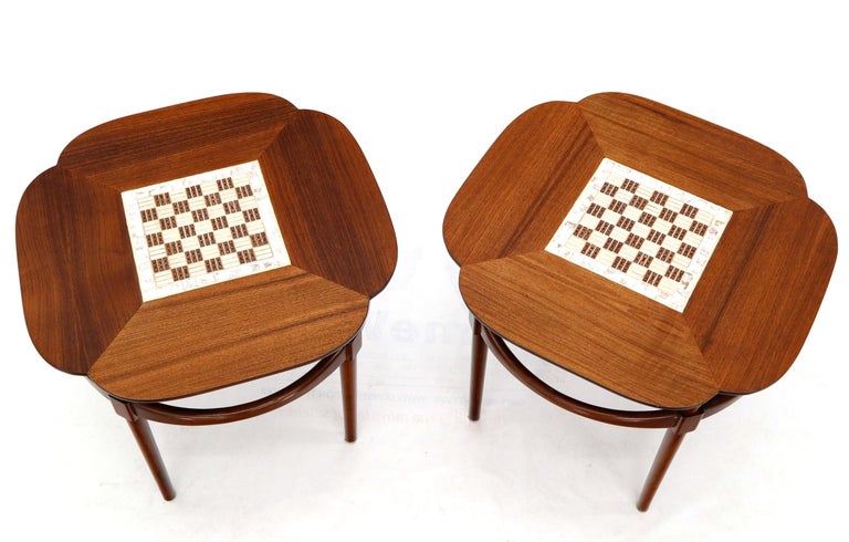 Pair of Clover Shape Tile and Walnut Top Round End Side Occasional ...