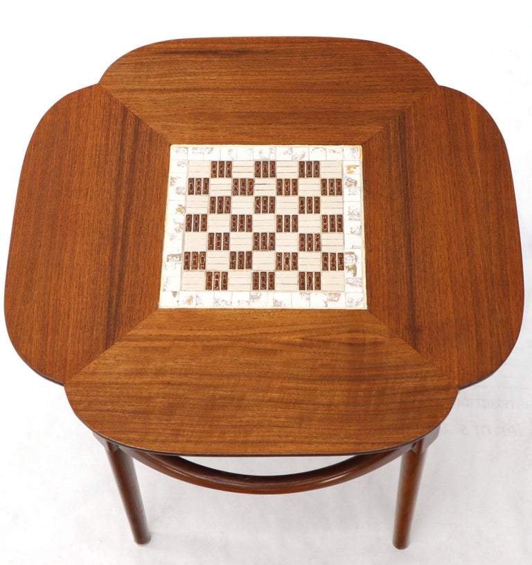 Pair of Clover Shape Tile and Walnut Top Round End Side Occasional ...