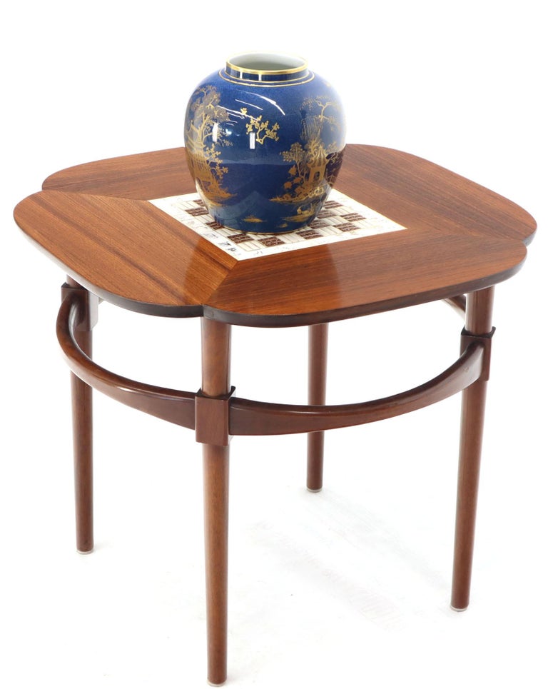 Pair of Clover Shape Tile and Walnut Top Round End Side Occasional ...