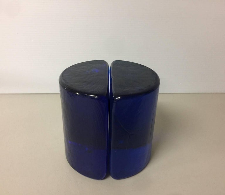 Pair of Cobalt Blue Half Moon Glass Bookends by Wayne Husted for Blenko ...