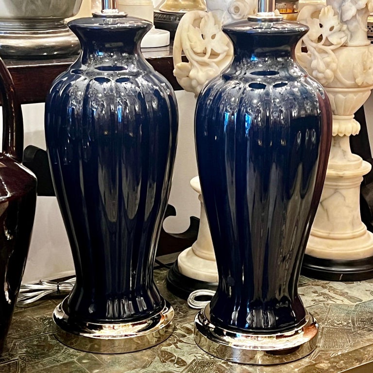 Pair of Cobalt Blue Lamps For Sale at 1stDibs
