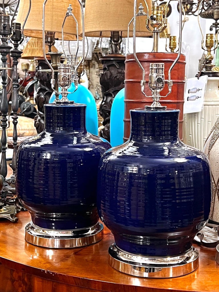 Pair of Cobalt Blue Lamps For Sale at 1stDibs