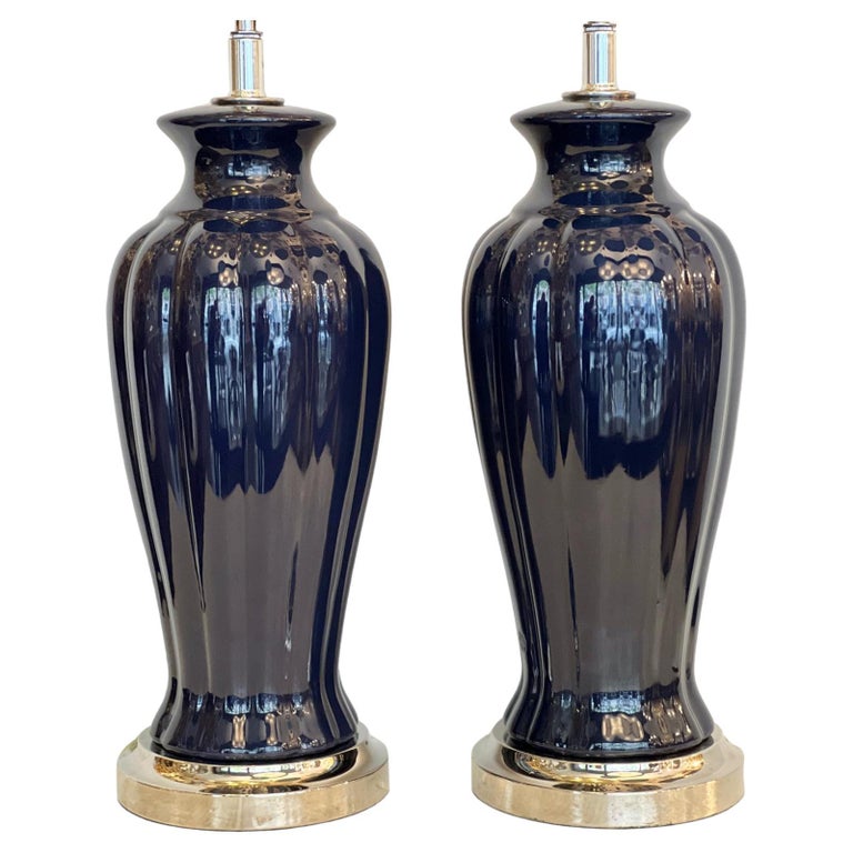 Pair of Cobalt Blue Lamps For Sale at 1stDibs