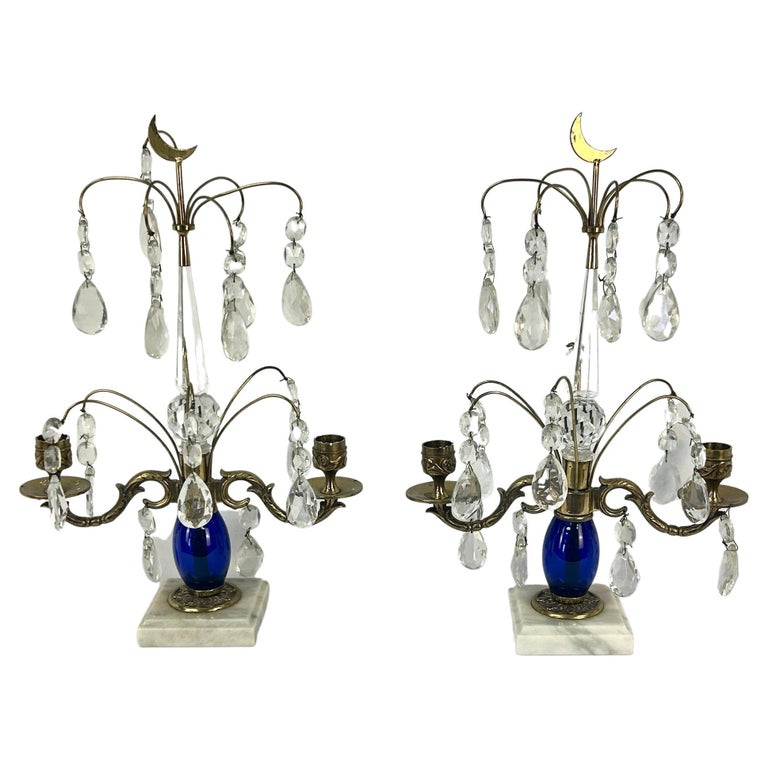 Pair Of Cobalt Blue Swedish Girandoles For Sale at 1stDibs