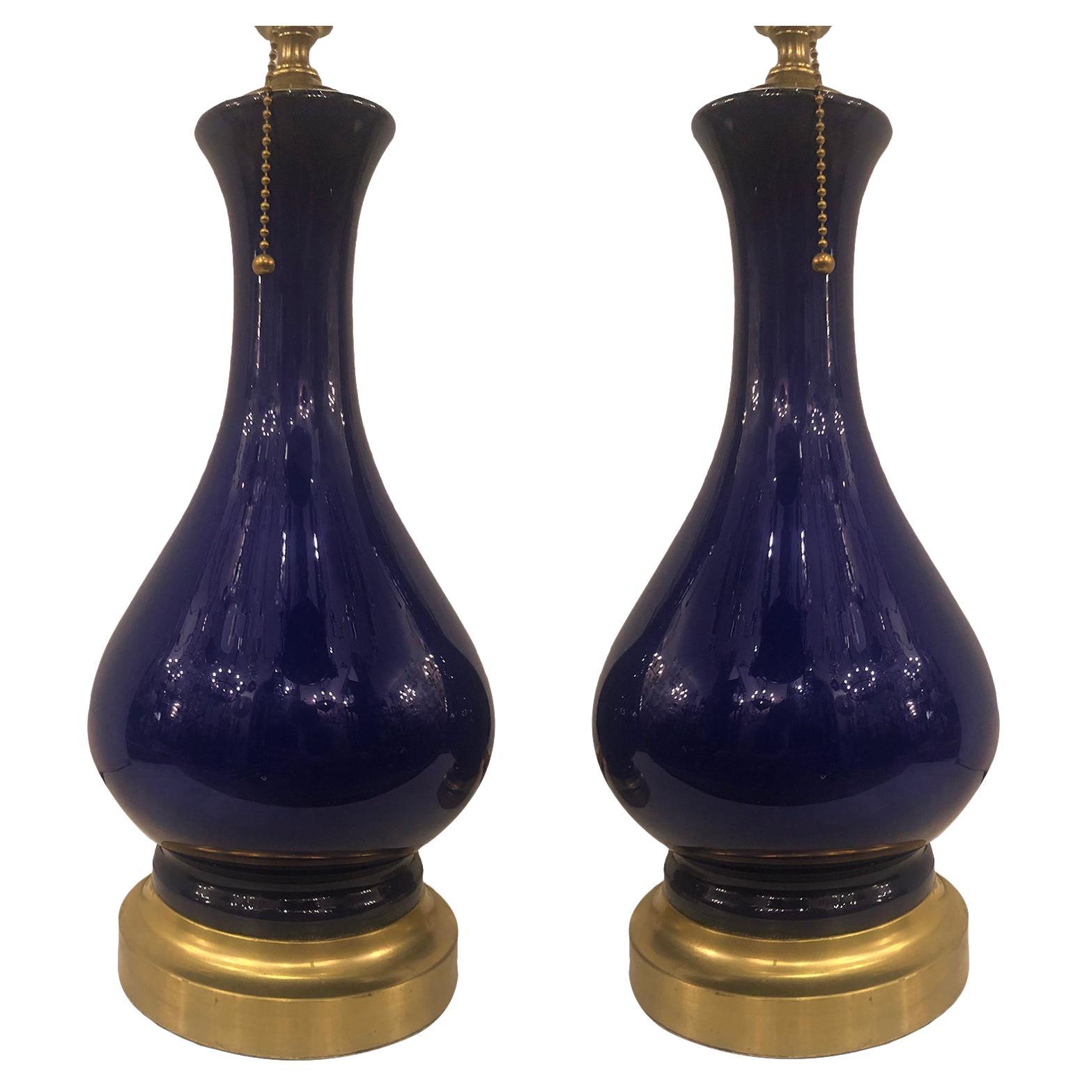 Pair of Vintage Cobalt Blue Murano Glass Lamps For Sale at 1stDibs