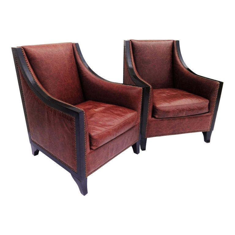 Pair of Cognac Leather Lounge Chairs at 1stDibs