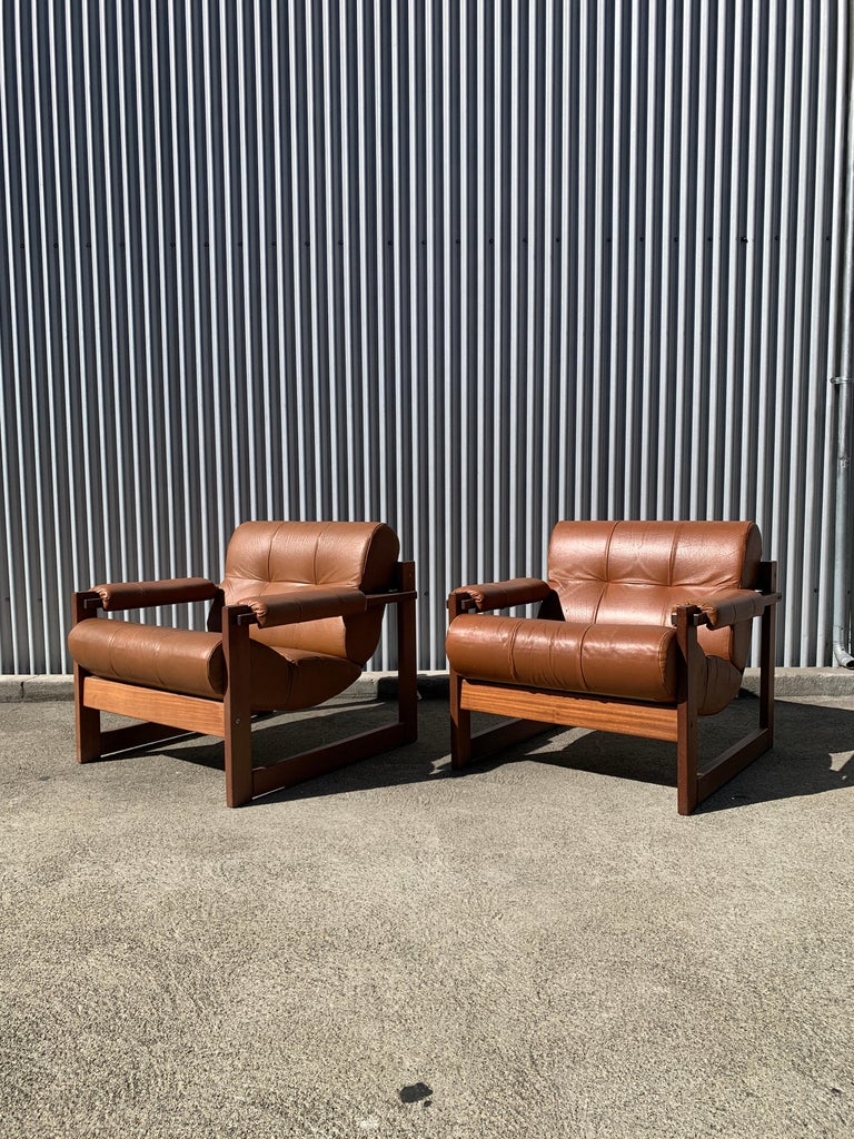 Pair of Cognac Leather 'S1' Lounge Chairs by Percival Lafer For Sale at ...