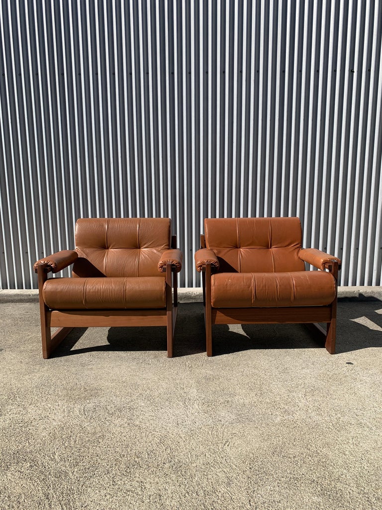 Pair of Cognac Leather 'S1' Lounge Chairs by Percival Lafer For Sale at ...