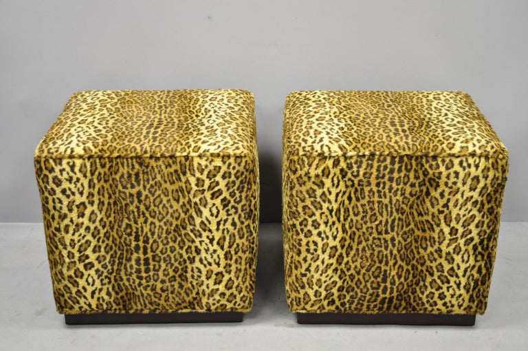 Pair of Colby Cube Ottoman Stools Leopard Cheetah Print Fabric by ...