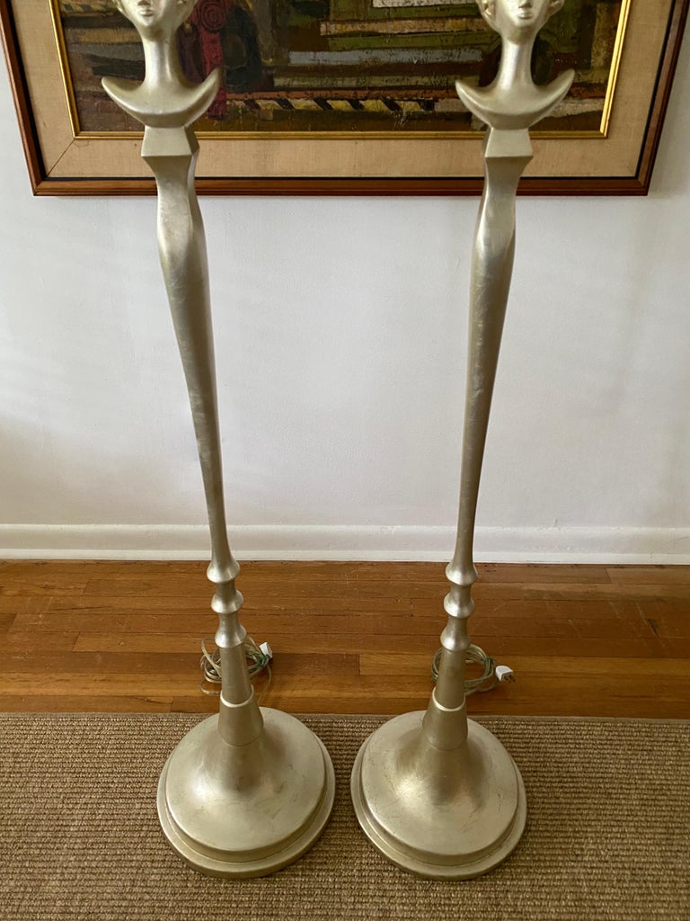 Pair of Colette Silver Leaf Diego Giacometti Style Floor Lamps by ...
