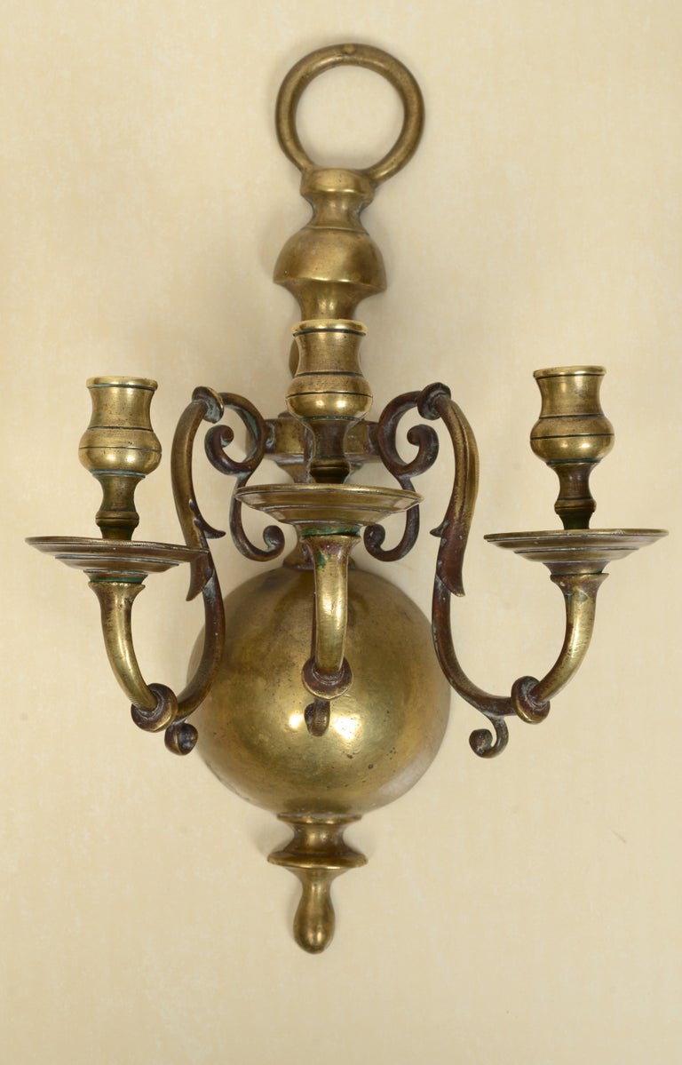 Pair of Colonial Brass 3 Light Wall Sconces For Sale at 1stDibs ...