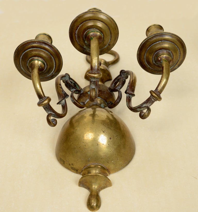 Pair of Colonial Brass 3 Light Wall Sconces For Sale at 1stDibs ...
