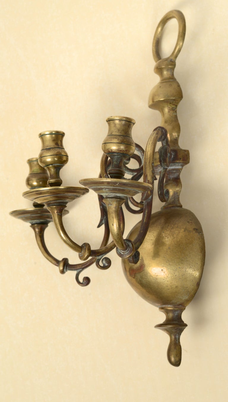 Pair of Colonial Brass 3 Light Wall Sconces For Sale at 1stDibs ...