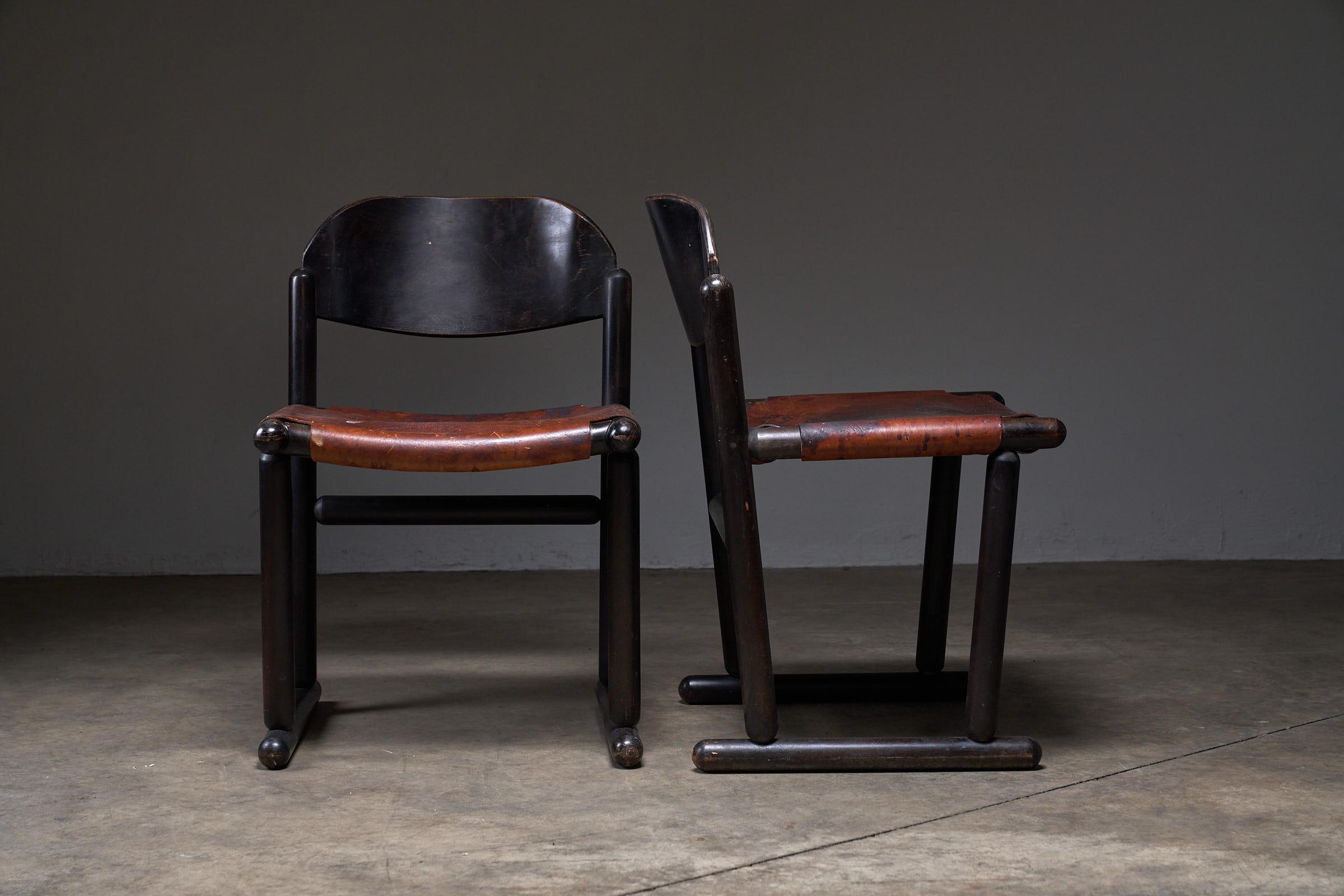 Pair of Colonial Chairs with Leather Seats - Dark Wood and Brown ...