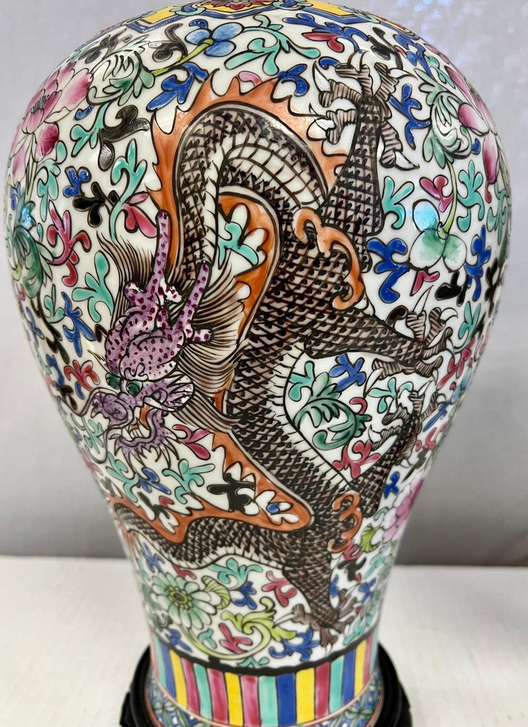 Pair of Colorful Chinese Hand Painted Porcelain Dragon Lamps For Sale ...