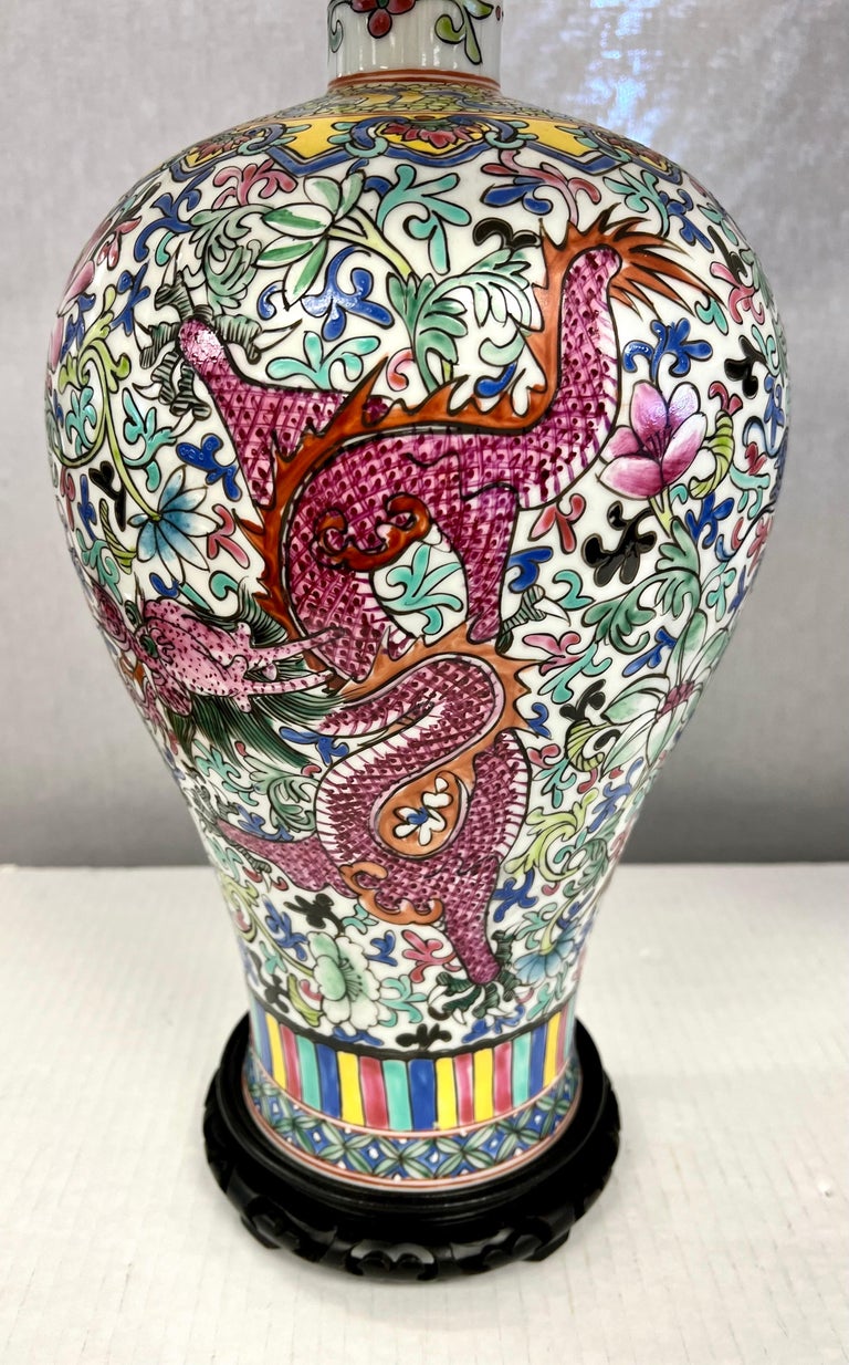 Pair of Colorful Chinese Hand Painted Porcelain Dragon Lamps For Sale ...