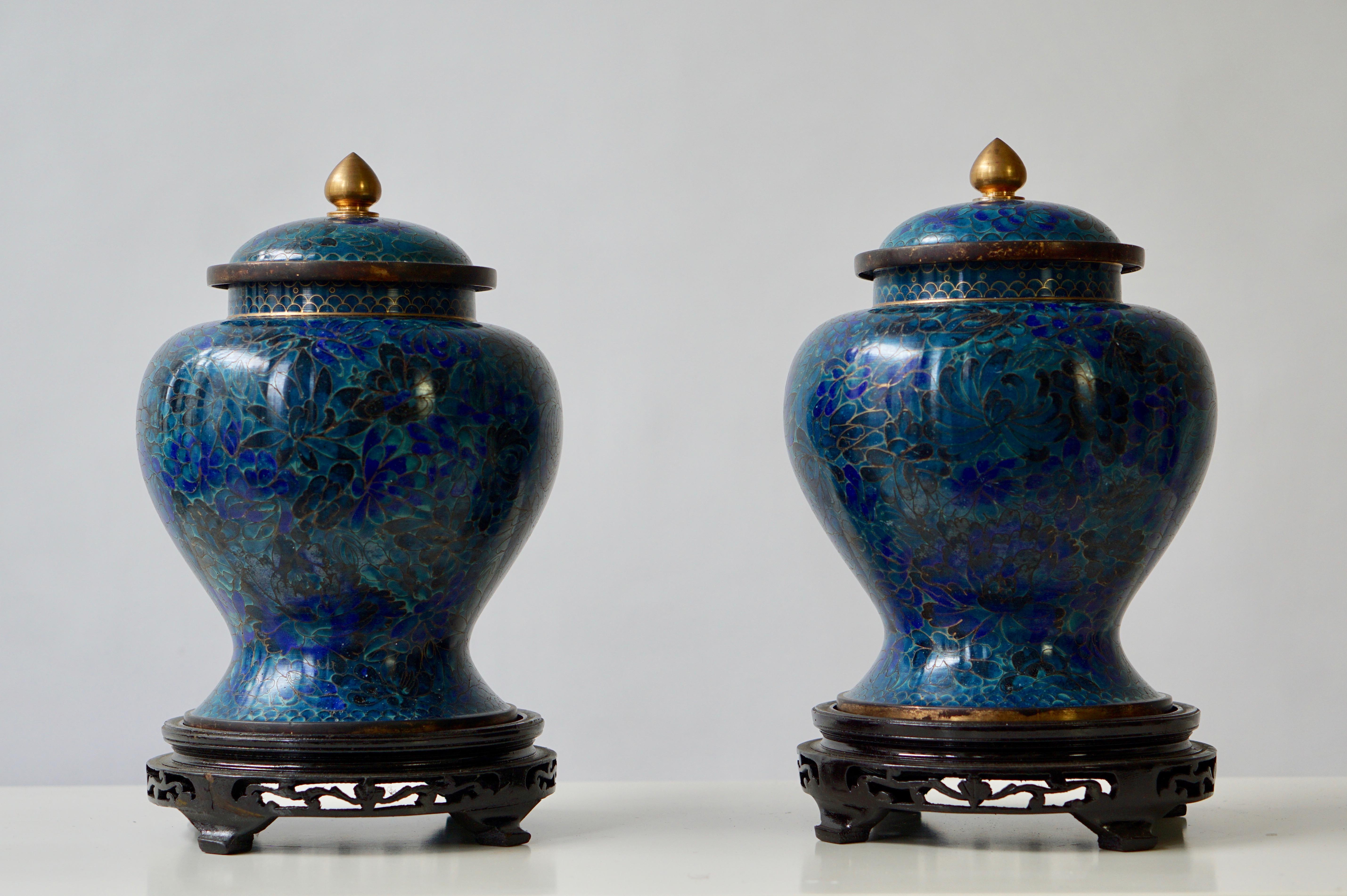 Pair of Colorful Chinese Jingfa Cloisonné Vases at 1stDibs