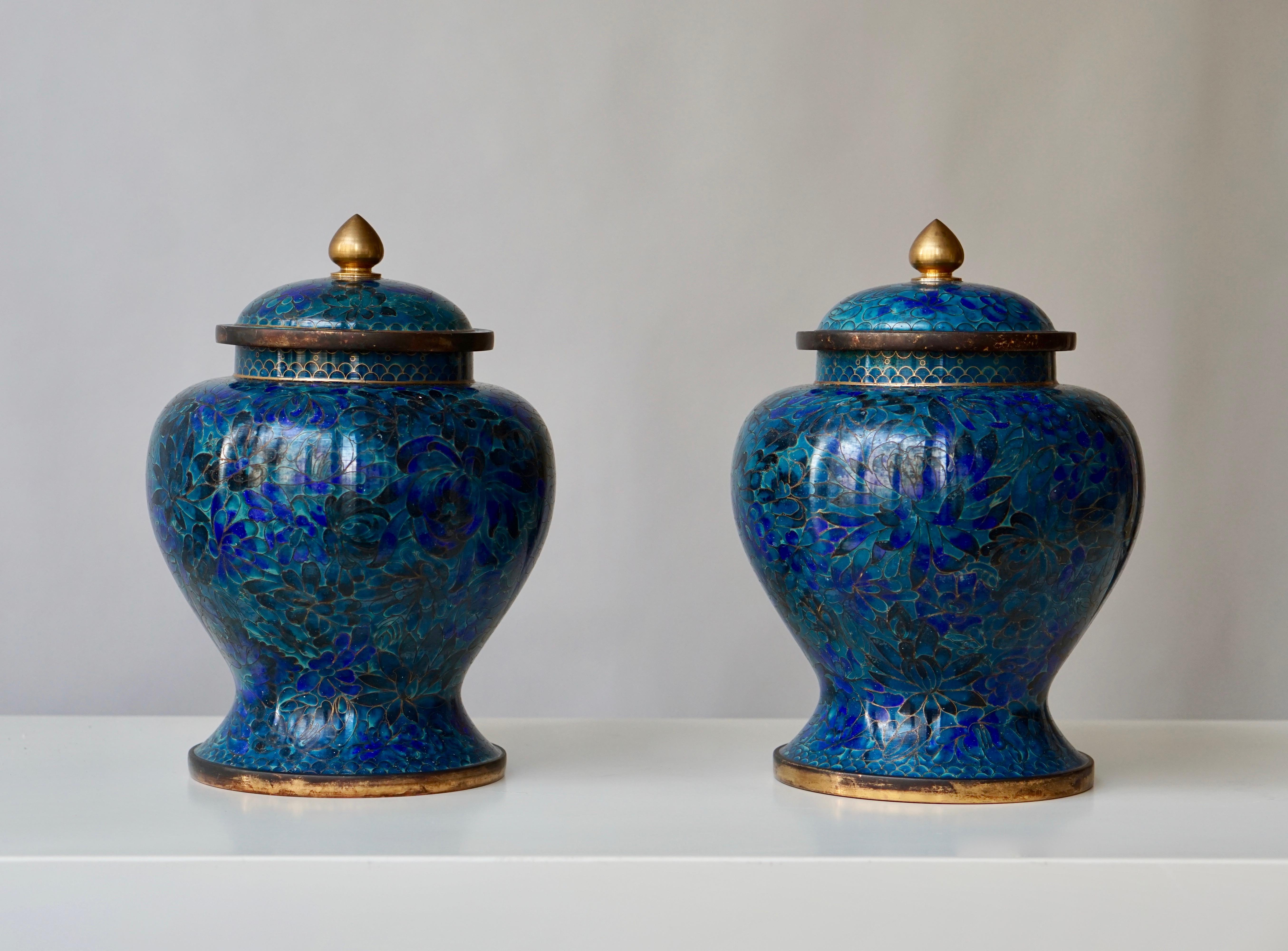 Pair of Colorful Chinese Jingfa Cloisonné Vases at 1stDibs