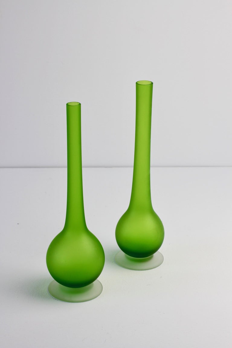 Pair of Colorful Green Carlo Moretti Italian Satinato Murano Glass ...