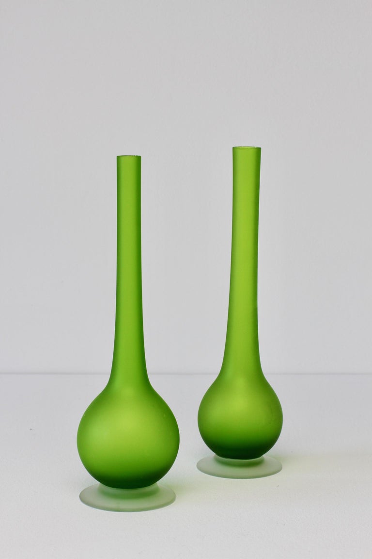 Pair of Colorful Green Carlo Moretti Italian Satinato Murano Glass ...
