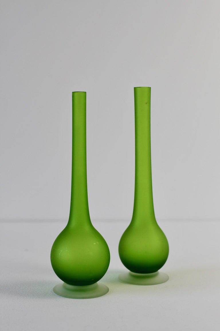 Pair of Colorful Green Carlo Moretti Italian Satinato Murano Glass ...
