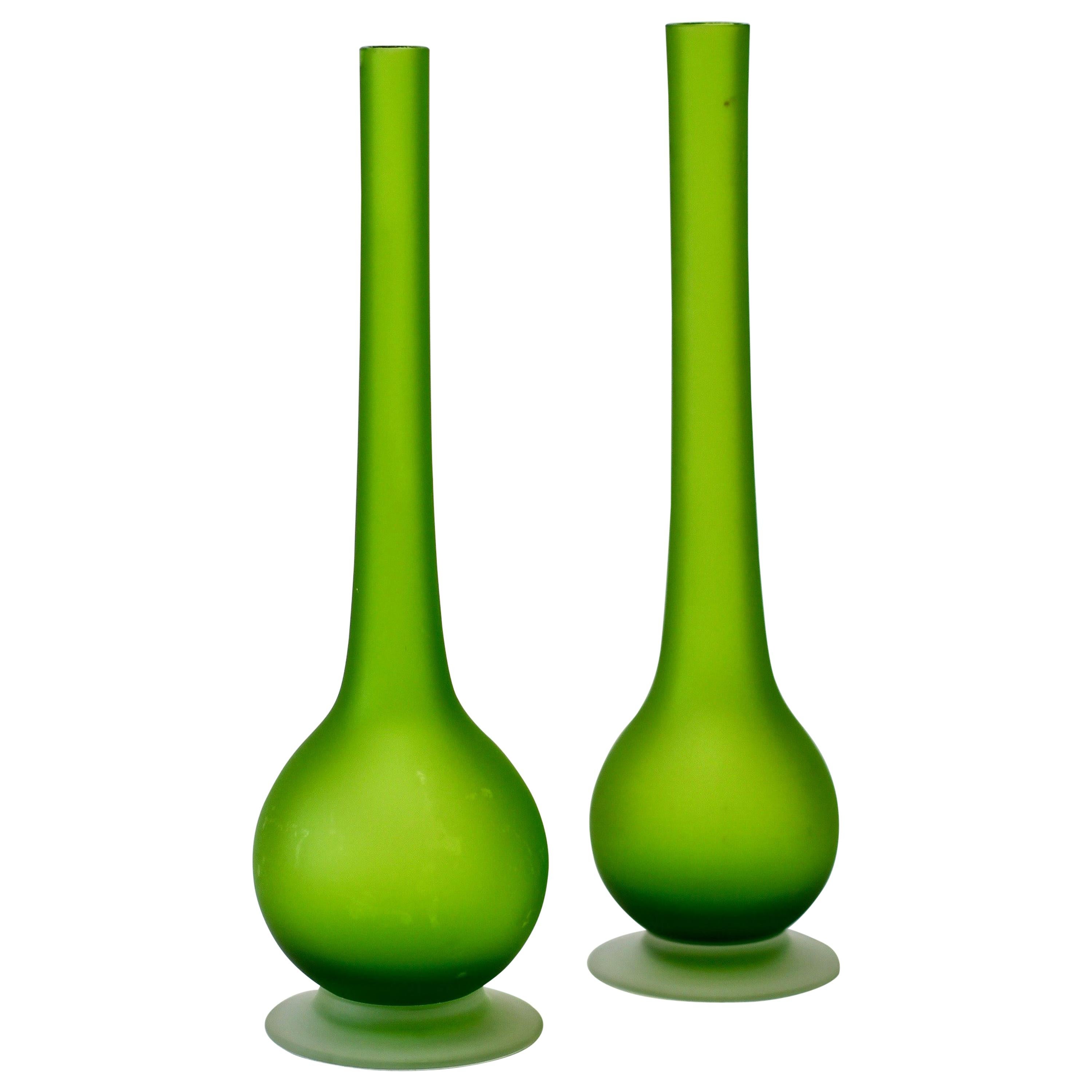 Pair of Colorful Green Carlo Moretti Italian Satinato Murano Glass ...