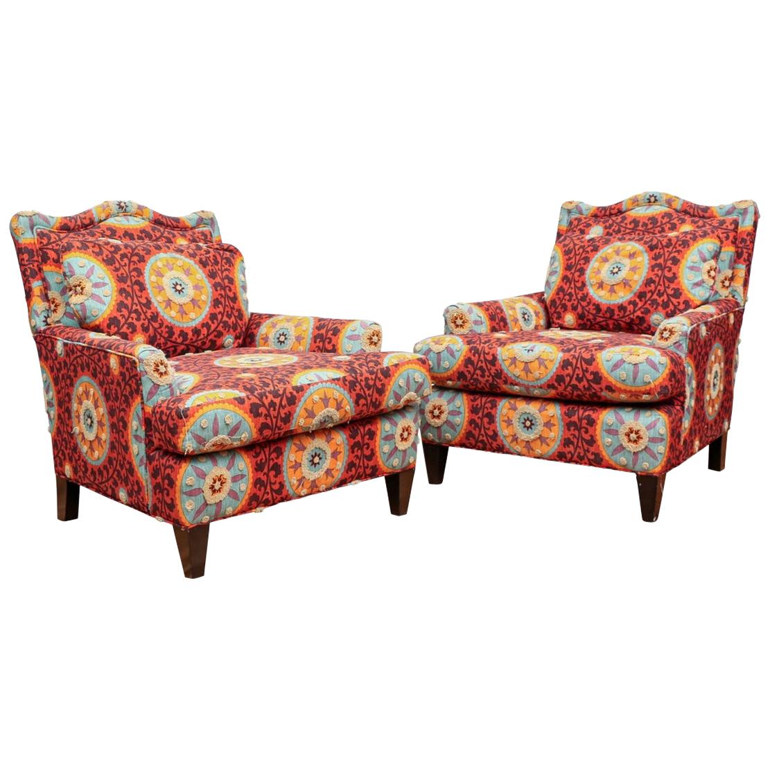 Pair of Colorful Upholstered Club Chairs For Sale at 1stDibs