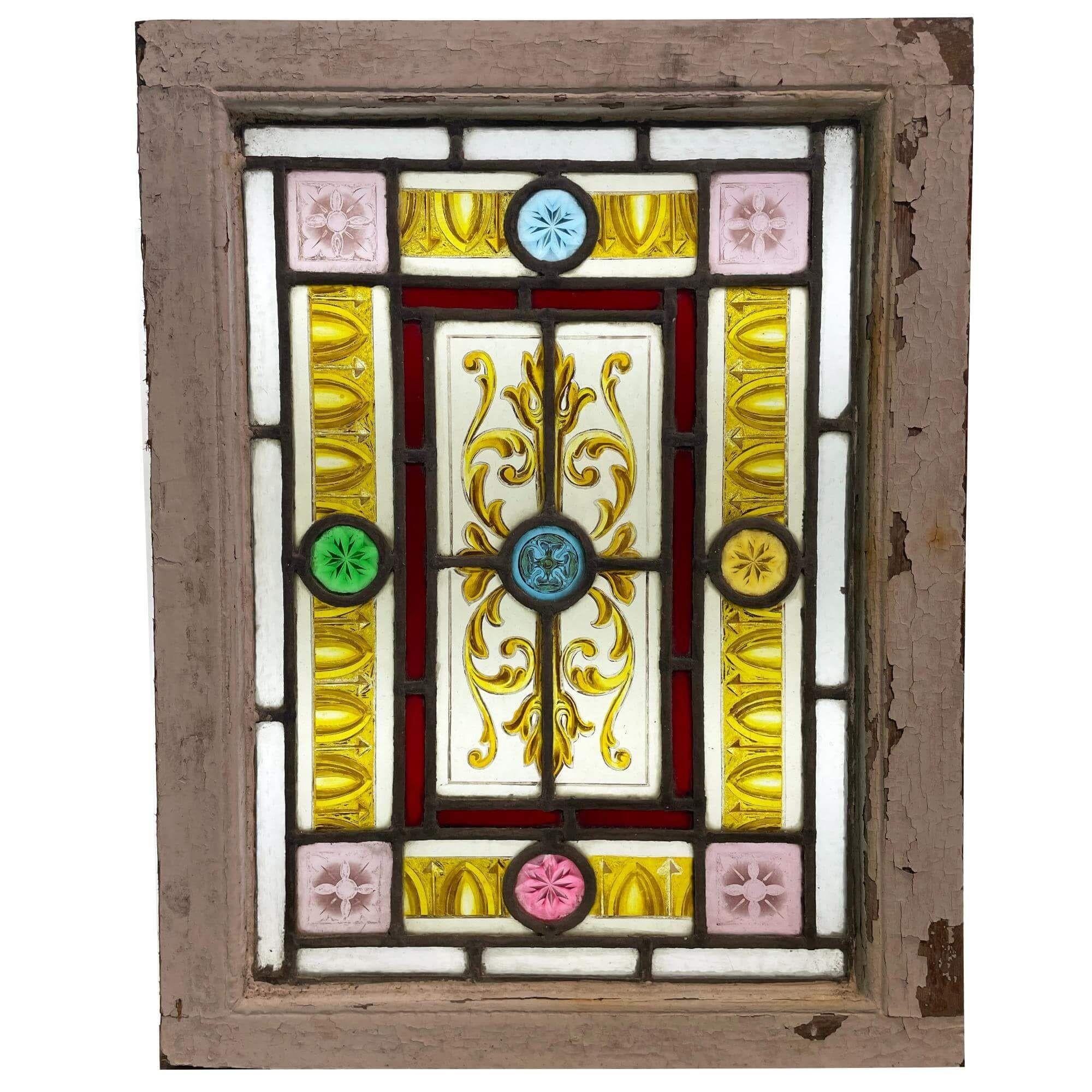 Pair of Colourful Antique Stained Glass Windows For Sale at 1stDibs