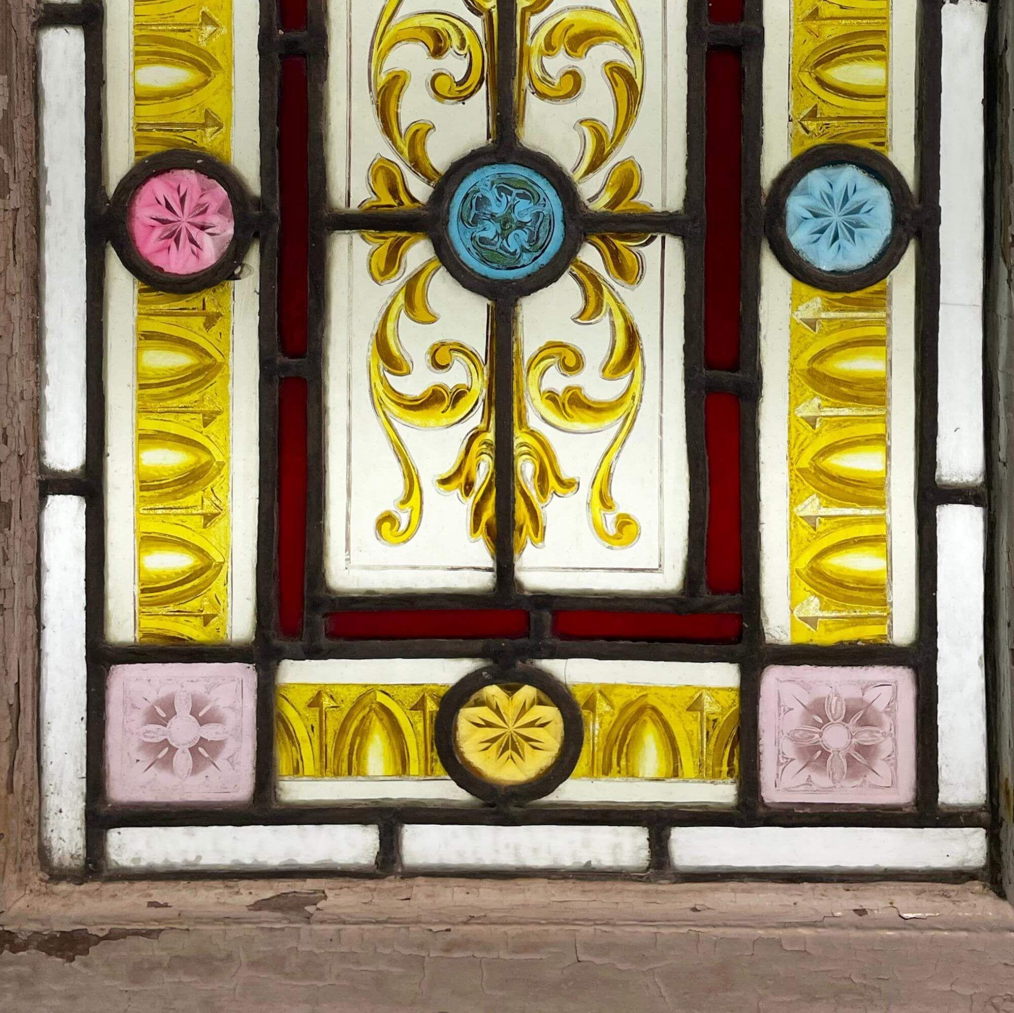 Pair of Colourful Antique Stained Glass Windows For Sale at 1stDibs
