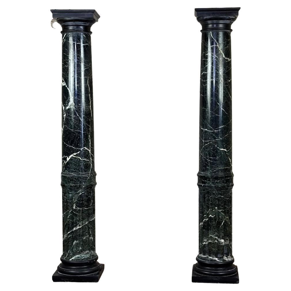 Pair Of Columns In Antique Green And Black Marble Belgian For Sale at ...
