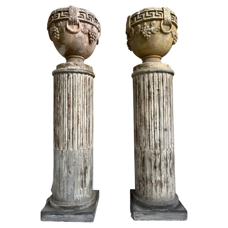 Pair of Columns with Vases, France, Early 20th Century For Sale at 1stDibs