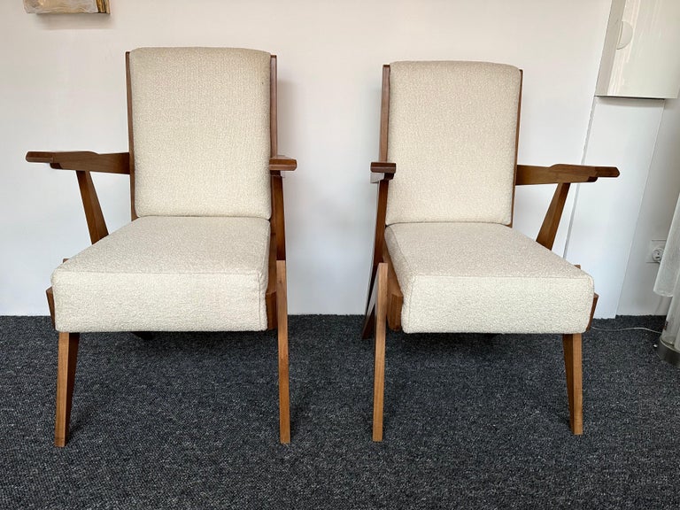 Mid-Century Modern Pair of Compass Wood Armchairs, Italy, 1960s For ...