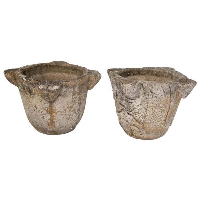Pair of Composite Stone Mortar Pots For Sale at 1stDibs
