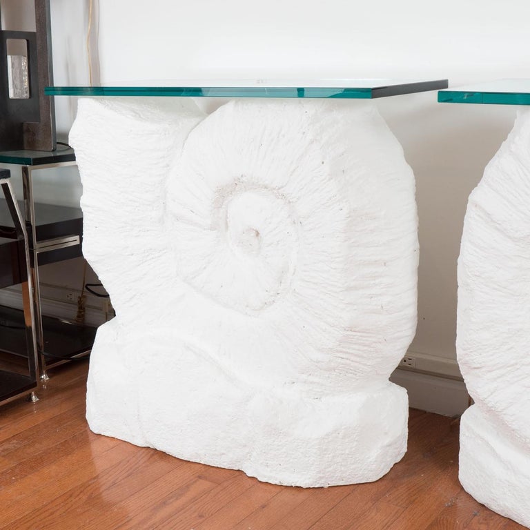Pair of Composition Nautilus Shell Console Tables with Glass Tops For ...