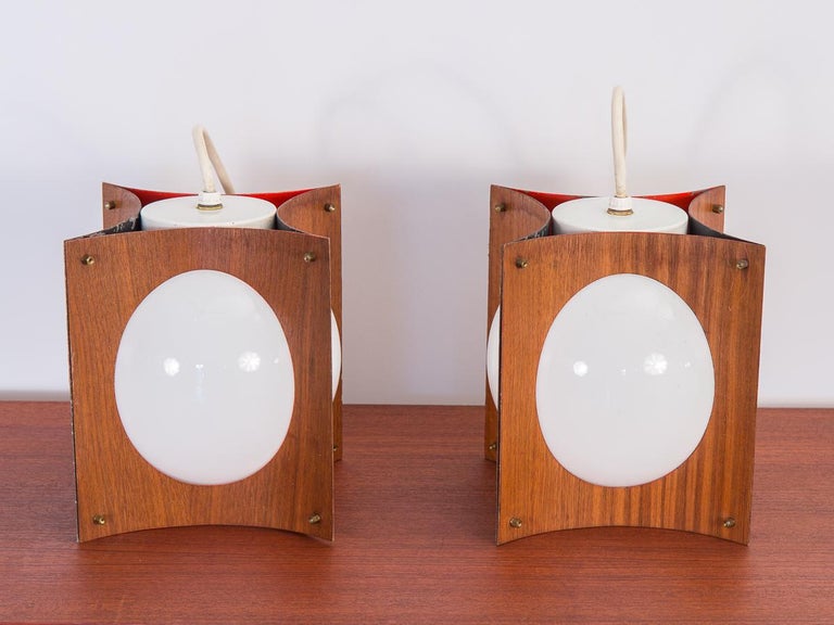 Pair of Concave Midcentury Globe Pendants For Sale at 1stDibs