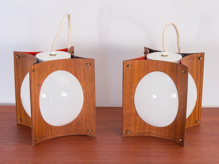 Pair of Concave Midcentury Globe Pendants For Sale at 1stDibs