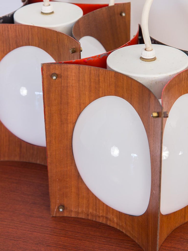 Pair of Concave Midcentury Globe Pendants For Sale at 1stDibs
