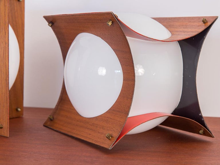 Pair of Concave Midcentury Globe Pendants For Sale at 1stDibs