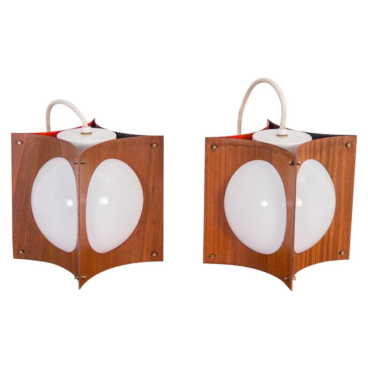 Pair of Concave Midcentury Globe Pendants For Sale at 1stDibs